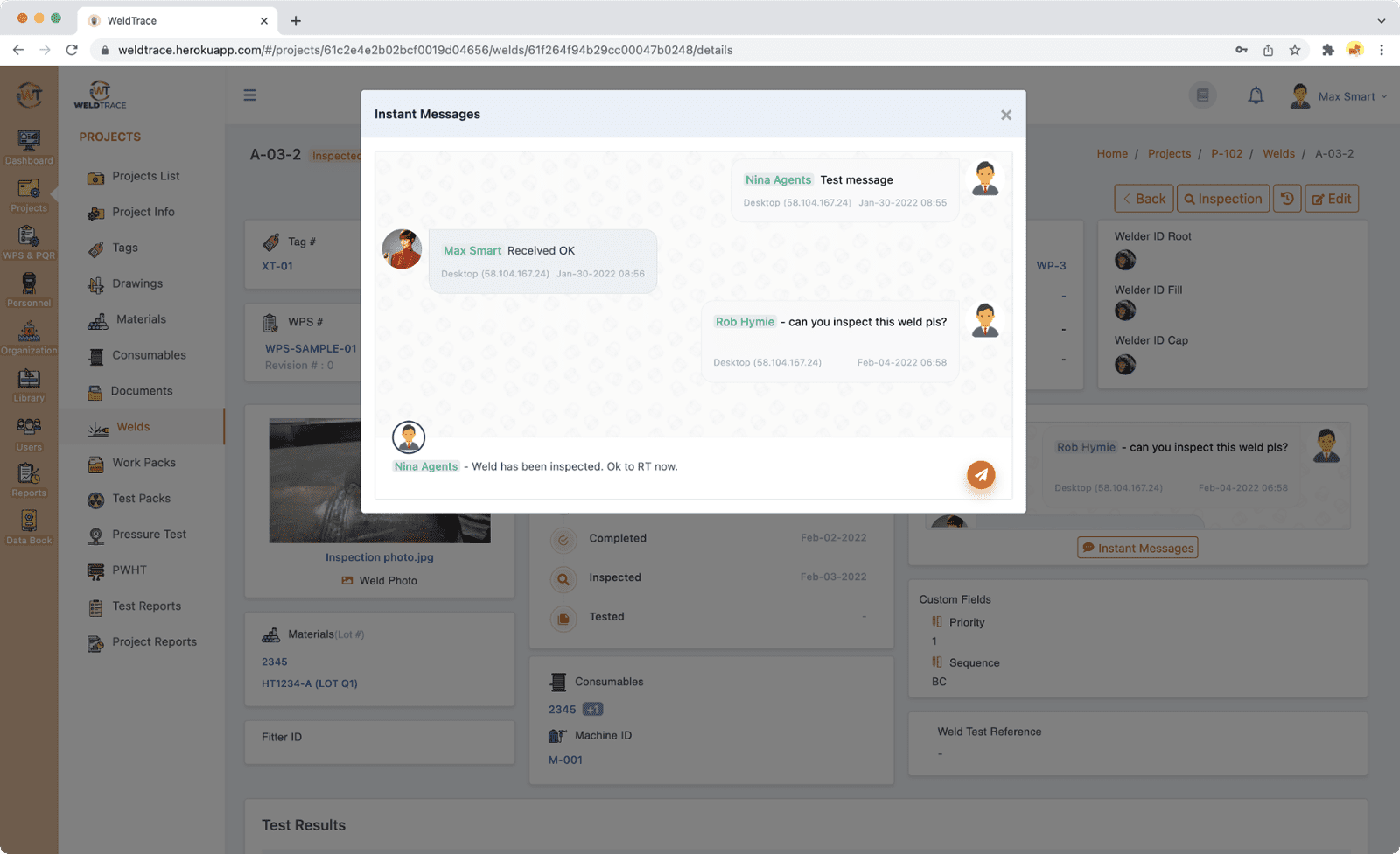 Welding project software - WeldTrace